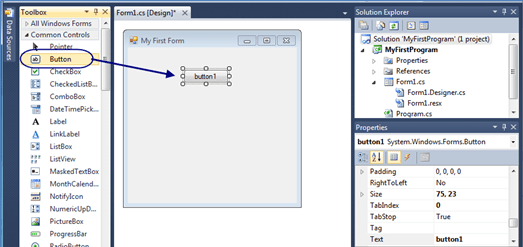 Add Buttons to a Form in Visual C#